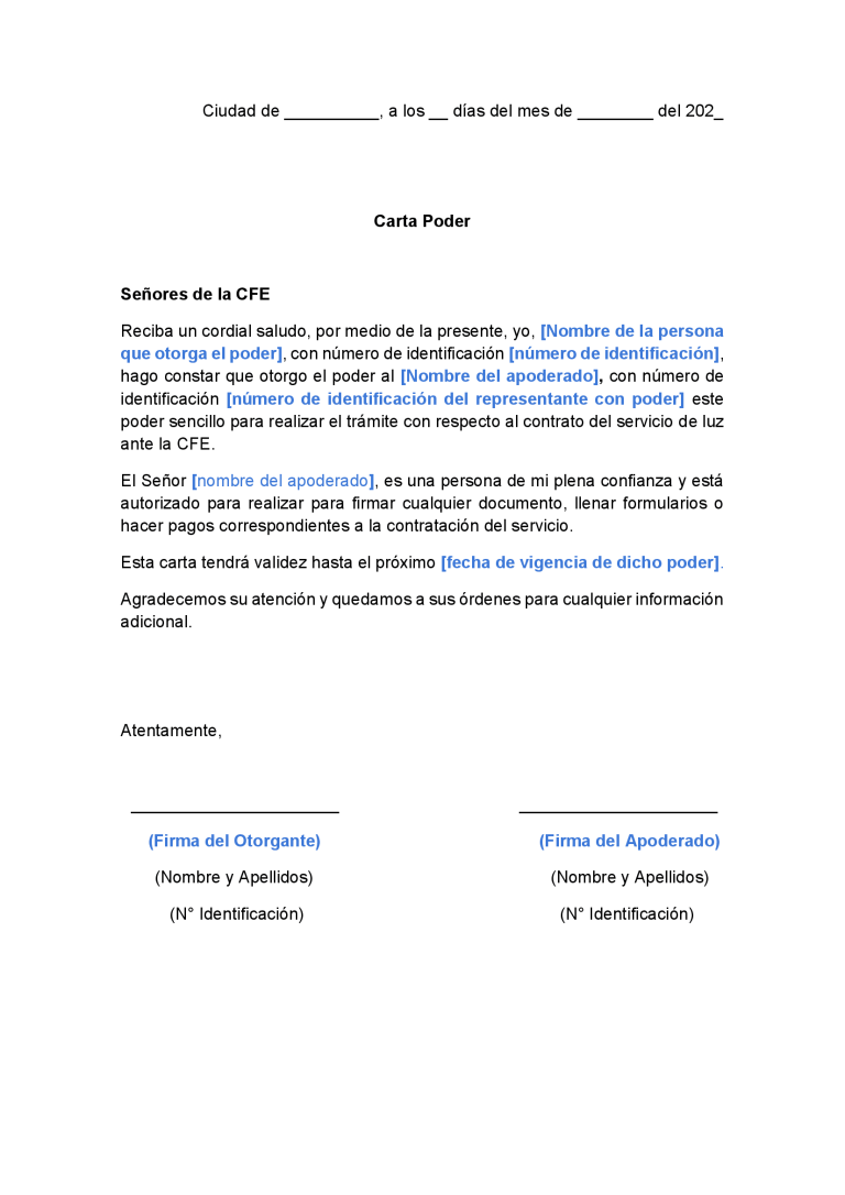 Carta Poder para Contrato de Luz: Ejemplos y Formatos Gratis Carta Poder para Contrato de Luz: Ejemplos y Formatos Gratis