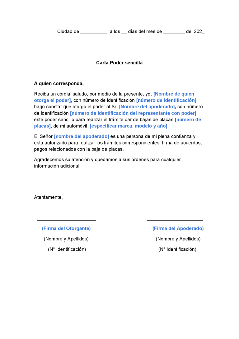 Carta Poder para Baja Placas ⇒ Ejemplos y Formato Gratis Carta Poder para Baja Placas ⇒ Ejemplos y Formato Gratis